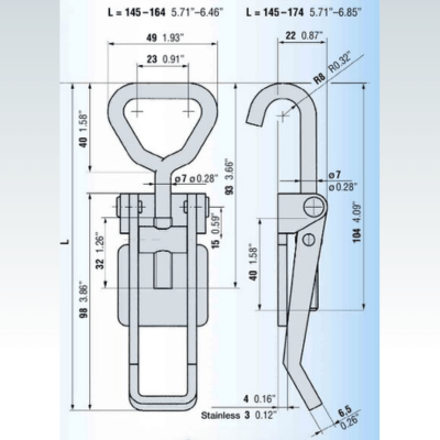 Zinc Plated Throw Over Catch Self Locking (145mm - 164mm) - Struts Africa
